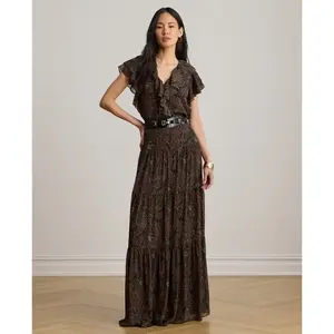 Ralph Lauren Paisley Georgette Tiered Maxiskirt - Black Multi