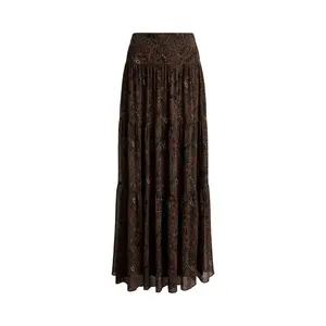 Ralph Lauren Paisley Georgette Tiered Maxiskirt - Black Multi