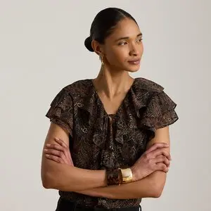 Ralph Lauren Paisley Ruffle-trim Georgette Blouse - Black Multi