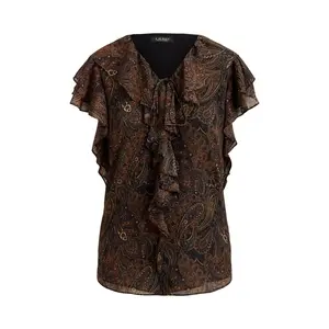 Ralph Lauren Paisley Ruffle-trim Georgette Blouse