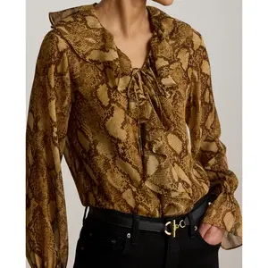 Ralph Lauren Print Ruffle-trim Georgette Blouse