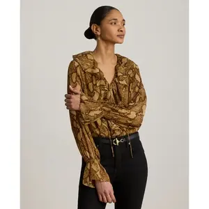 Ralph Lauren Print Ruffle-trim Georgette Blouse