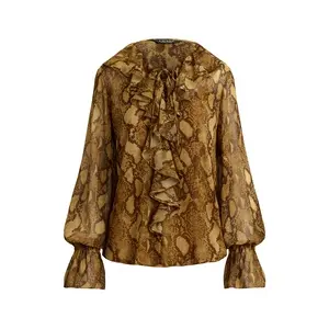 Ralph Lauren Print Ruffle-trim Georgette Blouse