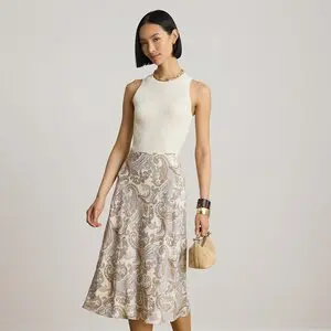 Ralph Lauren Paisley Crepe Midi Skirt - Cream Multi