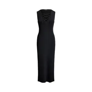 Ralph Lauren Lace-up Rib-knit Sleeveless Gown