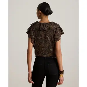 Ralph Lauren Paisley Ruffle-trim Georgette Blouse
