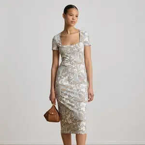 Ralph Lauren Paisley Cotton Jersey Square-neck Dress