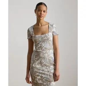 Ralph Lauren Paisley Cotton Jersey Square-neck Dress