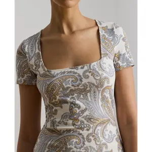 Ralph Lauren Paisley Cotton Jersey Square-neck Dress