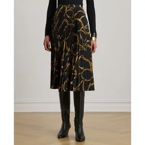 Ralph Lauren Belting-print Pleated Crepe Skirt