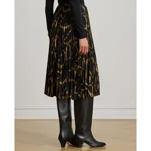 Ralph Lauren Belting-print Pleated Crepe Skirt