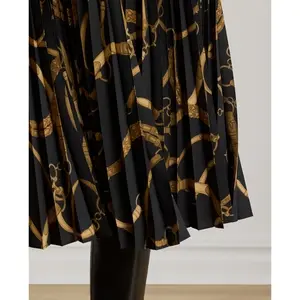 Ralph Lauren Belting-print Pleated Crepe Skirt