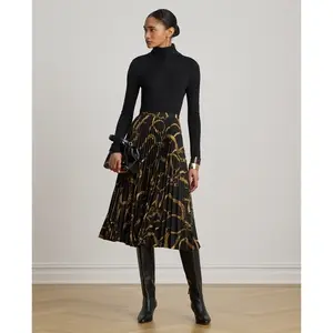 Ralph Lauren Belting-print Pleated Crepe Skirt