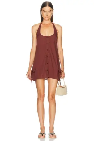 DEIJI STUDIOS Pocket Halter Dress - Rust Stripe