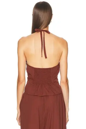 DEIJI STUDIOS Halterneck Tie Closure Top - Rust Stripe