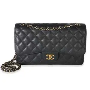 Chanel Quilted Caviar Jumbo Double Flap Bag - Black