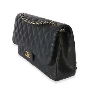 Chanel Quilted Caviar Jumbo Double Flap Bag - Black
