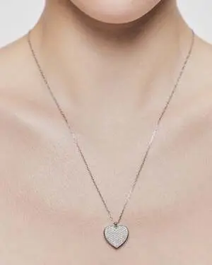 GUZEMA Diamond Heart Locket Necklace In White Gold