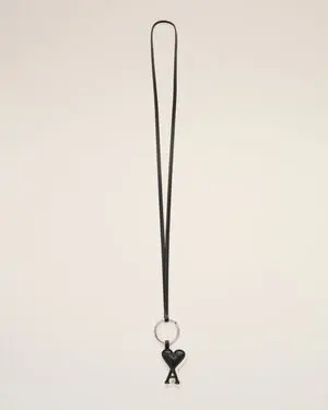 AMI Paris Black Cowhide Leather Keyring With De Coeur Black