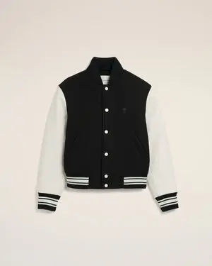 AMI Paris Wool And Leather Padded Teddy Jacket With Embroidery