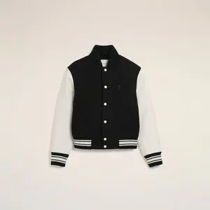 AMI Paris Wool And Leather Padded Teddy Jacket With Embroidery