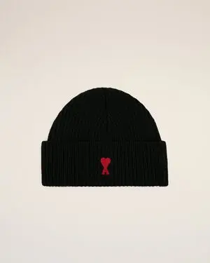 AMI Paris AMI Paris Black Wool Beanie Black/red