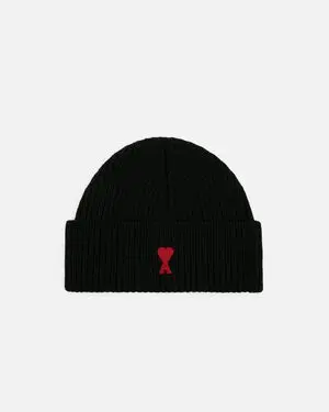 AMI Paris AMI Paris Black Wool Beanie Black/red