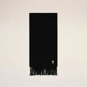 AMI Paris Wool Scarf With De Coeur Patch