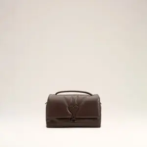 AMI Paris Brown Cowhide Leather Voulez-vous Bag Brown