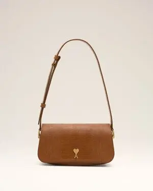 AMI Paris Brown Lizard Embossed Cowhide Leather Paris Paris Shoulder Bag Brown - Cognac