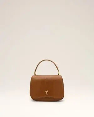 AMI Paris Brown Lizard Embossed Cowhide Leather Paris Paris Top Handle Bag Brown - Cognac