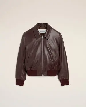 AMI Paris Burgundy Lamb Leather Zipped Jacket Red