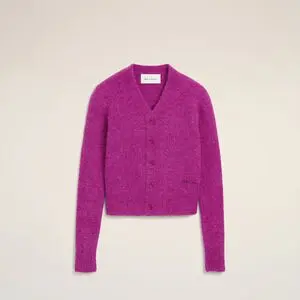 AMI Paris Purple Wool And Alpaca Cardigan With Embroidery Purple