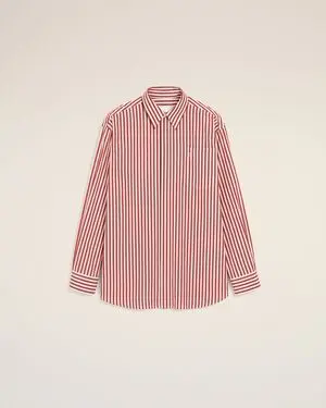 AMI Paris Red Large Striped Shirt With Embossed De Coeur Red - Ruby Red/white