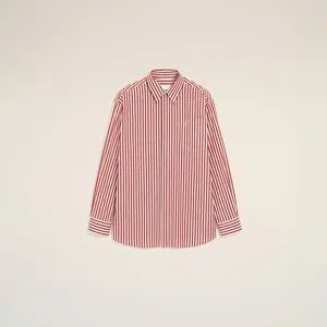 AMI Paris Red Large Striped Shirt With Embossed De Coeur Red