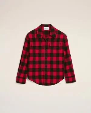 AMI Paris Red Wide Checkered Wool Overshirt Red