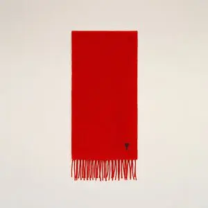 AMI Paris Red Wool Scarf With De Coeur Red - Ruby Red