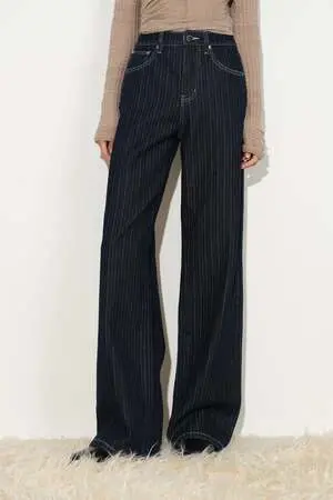 Fabrique Liora Herringbone Stripe Wide Leg Jeans In Cotton Denim
