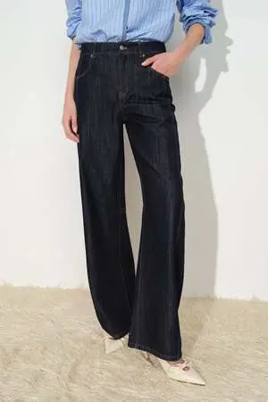 Fabrique Lark Contrast Stitch Barrel Leg Jeans In Cotton Denim