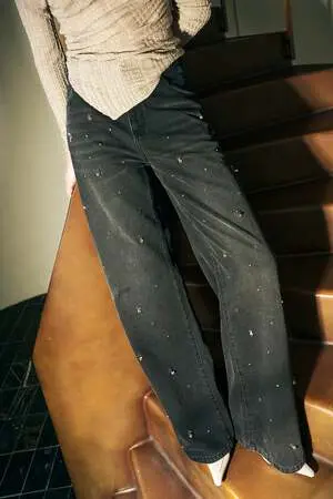 Fabrique Eleanor Embellished Straight Leg Jeans In Cotton Denim - Black