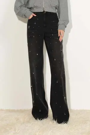 Fabrique Eleanor Embellished Straight Leg Jeans - Black