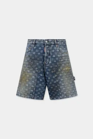 Dsquared2 Monogram Dirty Wash Carpenter Shorts - Blue