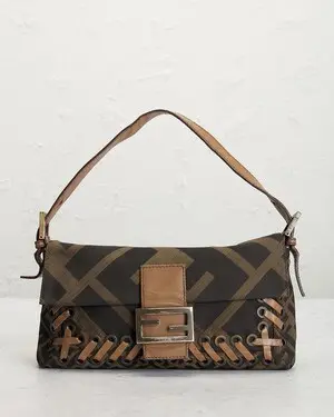 FWRD RENEW Fendi Zucca Whipstitch Baguette Shoulder Bag