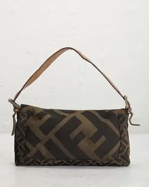 FWRD RENEW Fendi Zucca Whipstitch Baguette Shoulder Bag