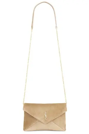 Saint Laurent Small On Chain Pouch In Beige - Light Cumin