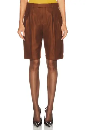 Saint Laurent Tailored Bermuda Short In Brown - Chataigne