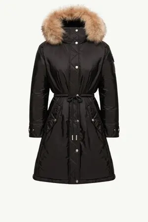 Moncler Moustique Hooded Shearling Trimmed Long Down Parka - Black