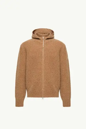 Moncler Bouclé Wool Blend Zip-up Hoodie - Beige