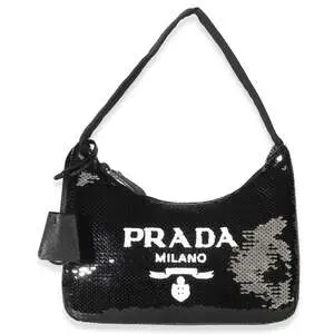 Prada White Paillettes Sequin Re-edition 2000 Bag