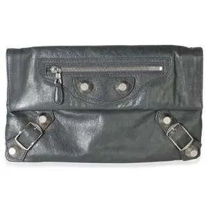 Balenciaga Lambskin Motocross Giant Envelope Clutch - Black